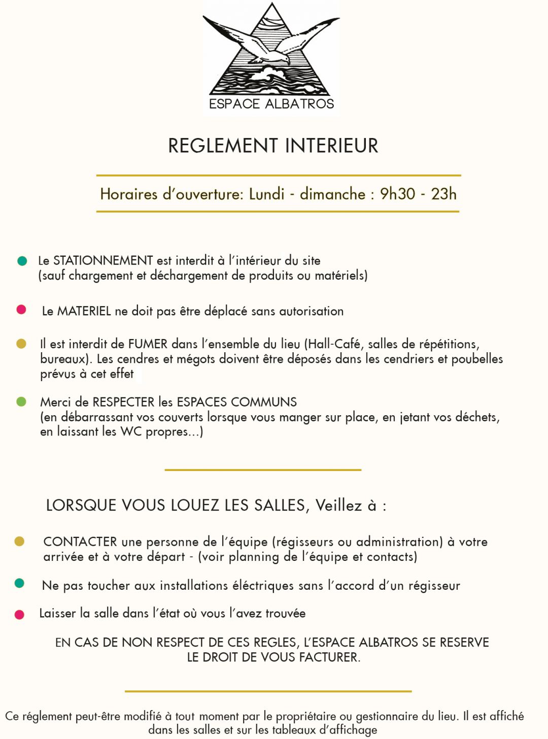 Réglement intérieur | Espace Albatros